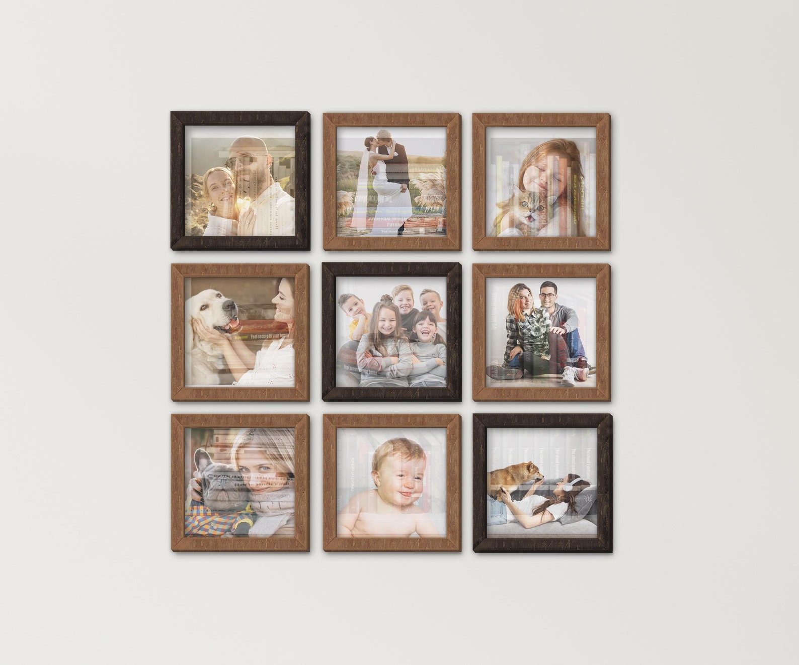 Square Photo Frames Set of 9 Piece Modern Gallery Wall Set Wooden ...