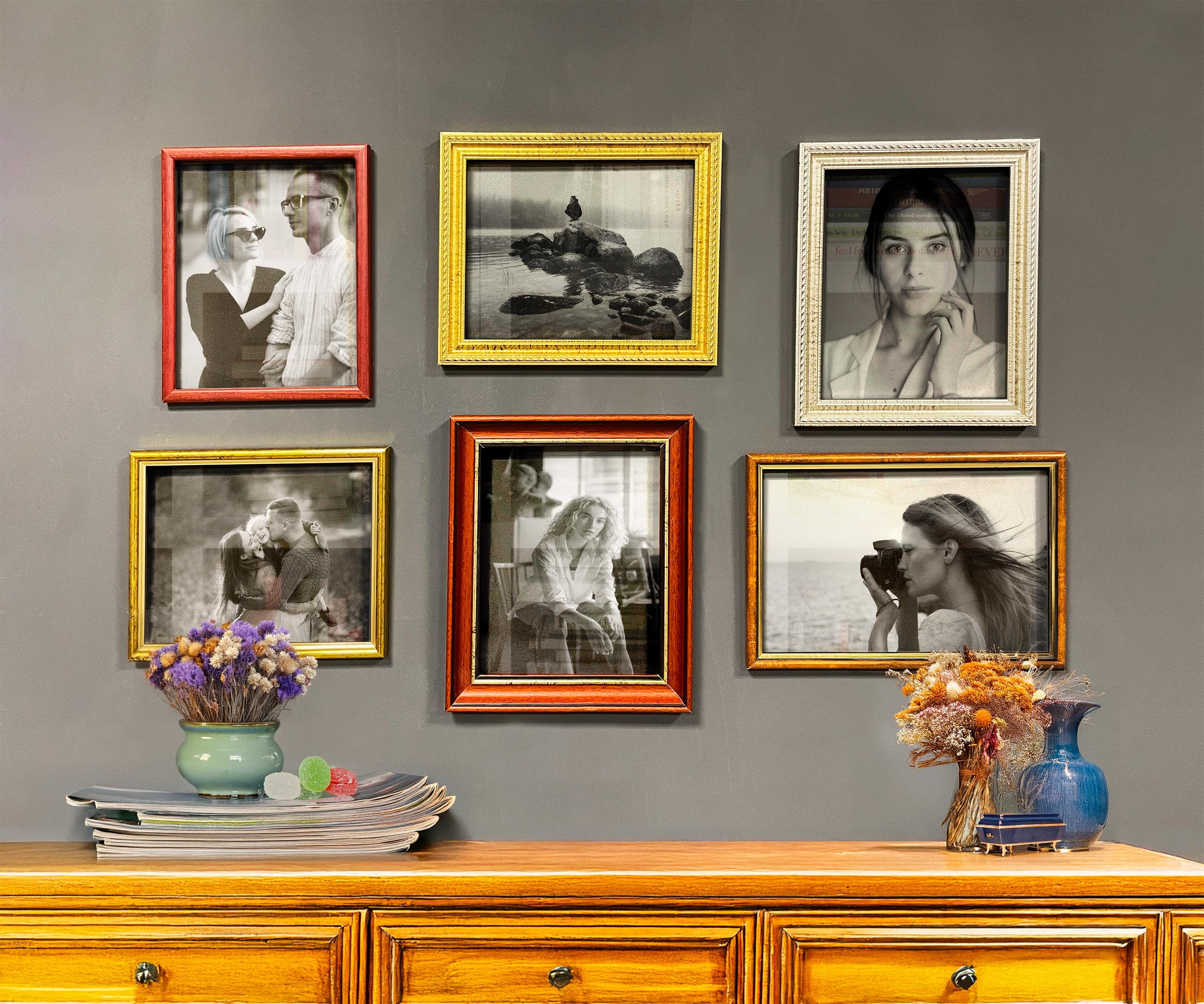 Vintage Picture Frame Set - Wooden & Gold Frames for Gallery Wall Display, Custom Home Decor ...