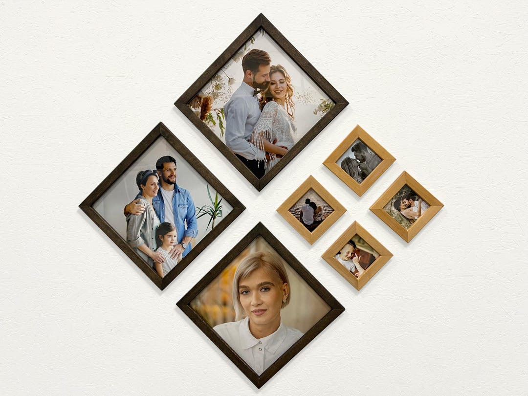 Custom Puzzle Photo Frame Collage Gift Diamond Wood Picture Frame Set ...