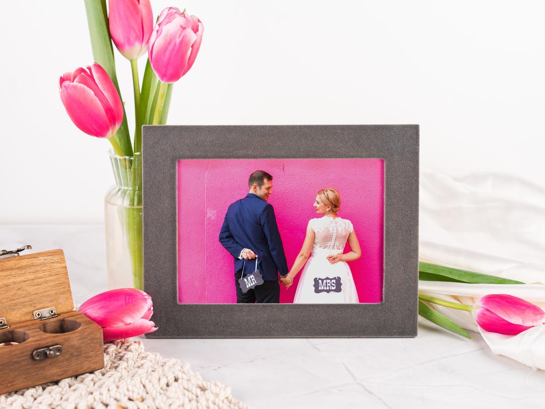 Custom Picture Frame Grey Velvet Photo Frame Unique Anniversary Gift ...