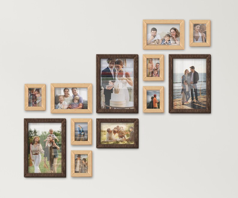 Wall Mounted Wood Picture Frame Set New Home Decor Gallery Custom Photo ...