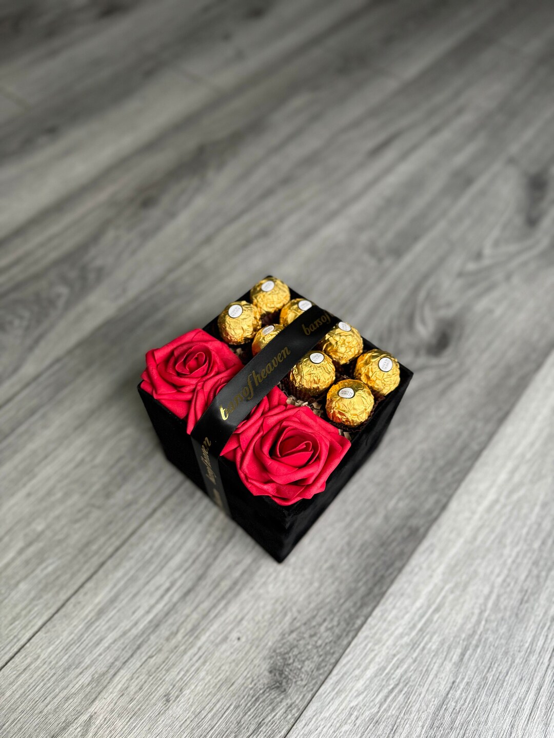 Small Black Luxury Ferrero & Lindor Velvet Rose Box Hatbox, Flower ...