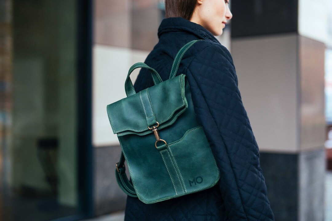 Girl Backpack, Leather Rucksack Men, Leather Mini Backpack, Green ...