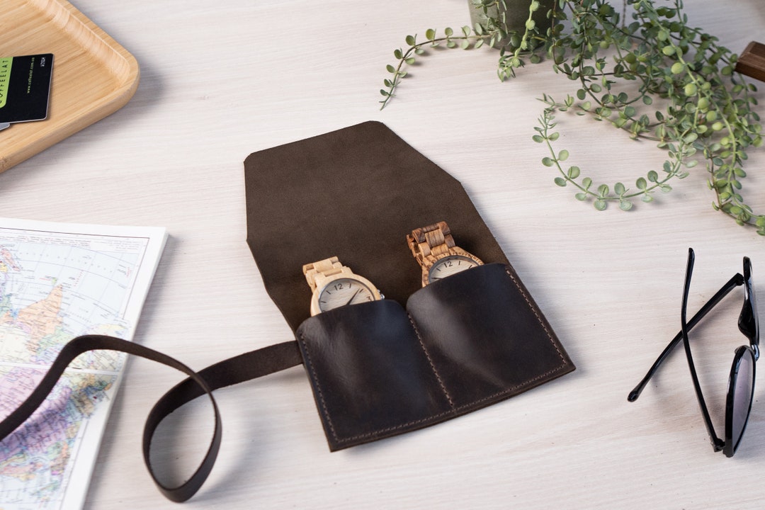 Leather Watch Case, Travel Watch Pouch, Full Grain Leather Watch Strap ...