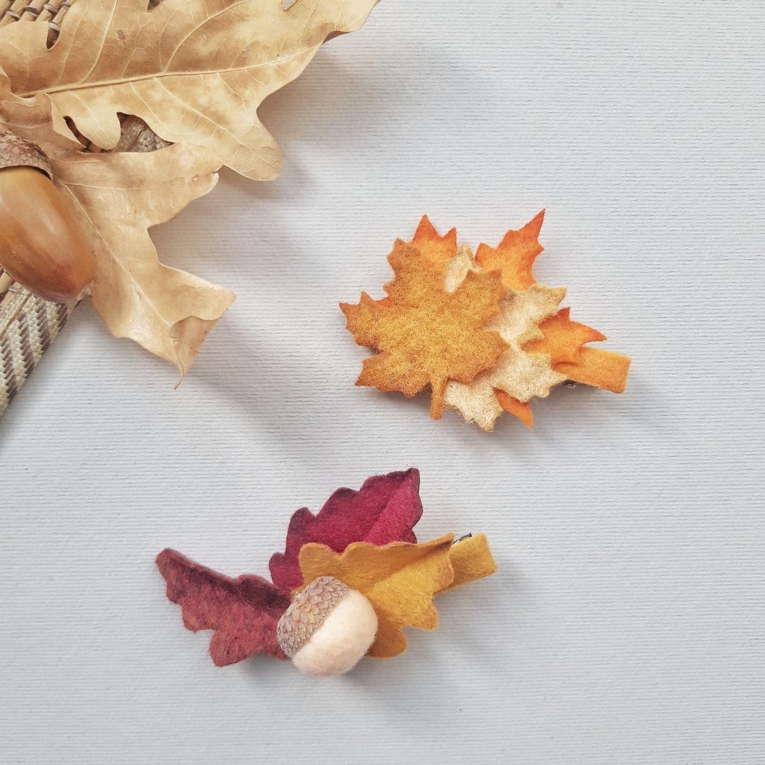 Maple Leaf Hairpin, Hairpin With Oak Leaves and Acorn, Autumn Clips ...