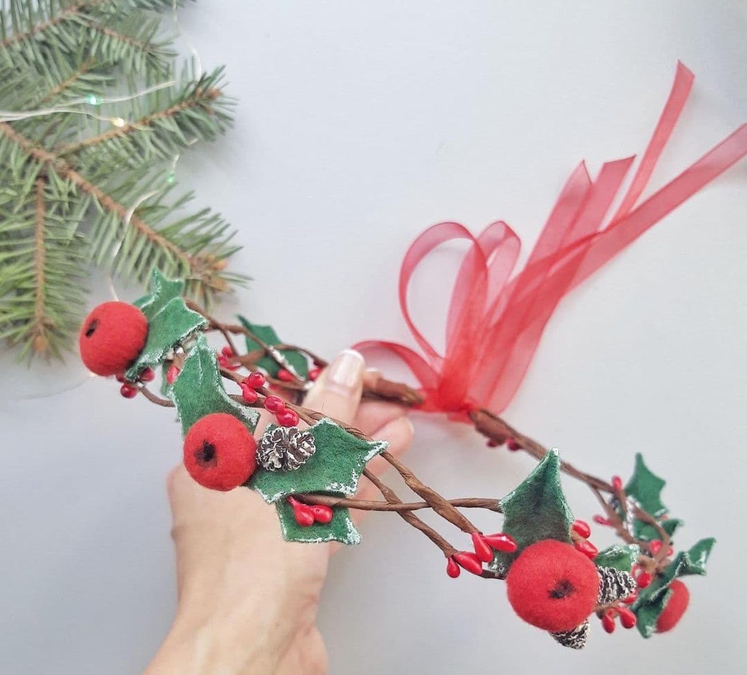Christmas Red Holly Berry Headband, Xmas Holly Crown, Christmas Crown ...