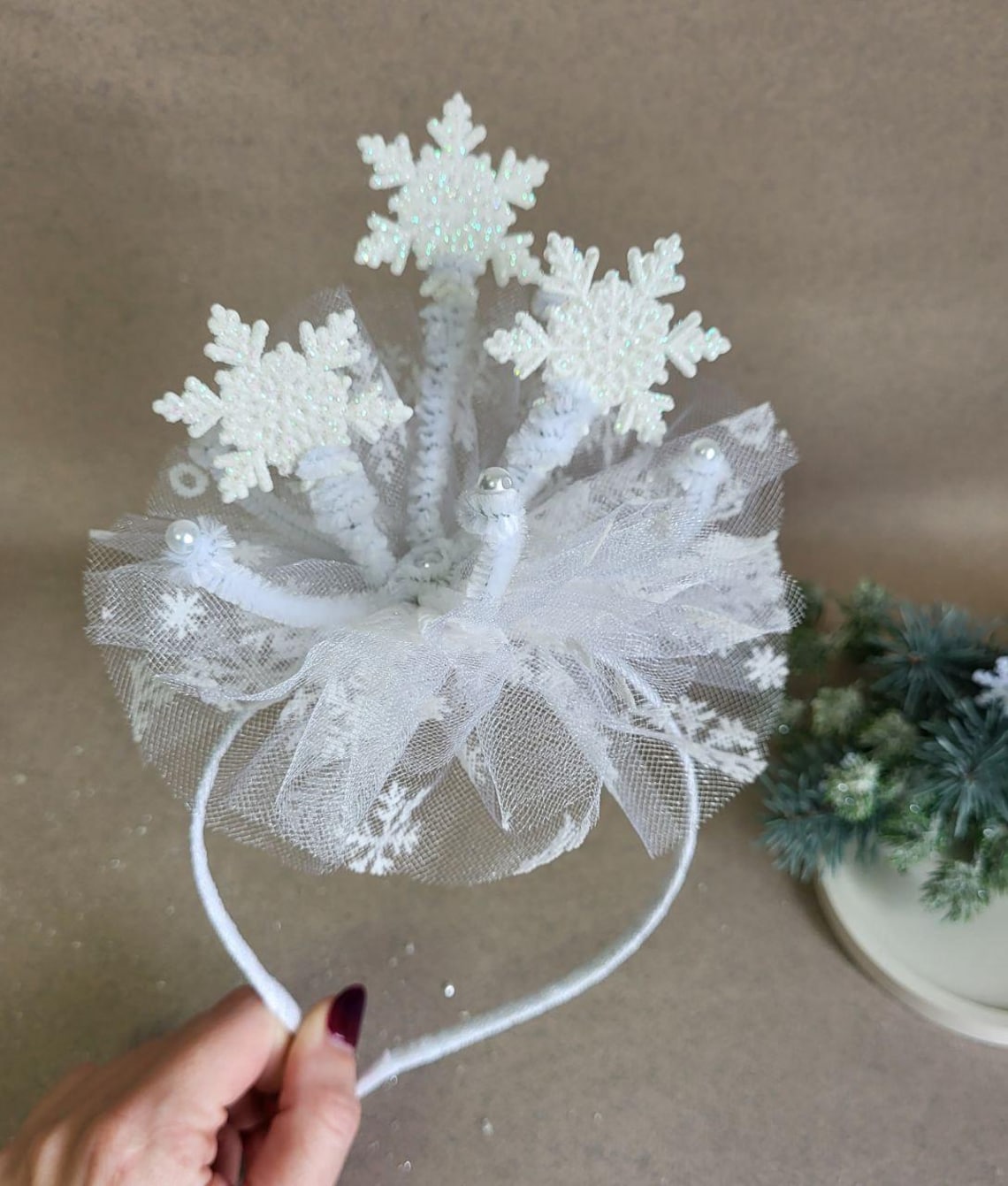 White Snowflake Headband, Snowflake Christmas Crown, Winter Shining ...