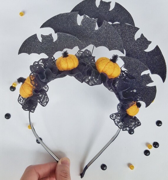 Halloween Crown Pumpkin Crown Bat Headband Halloween Bat - Etsy
