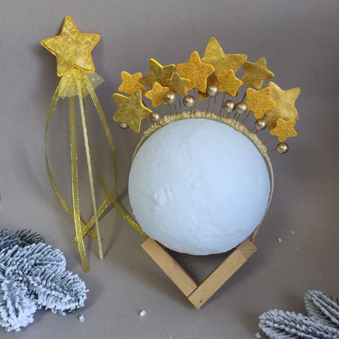 Gold Star Headband and Gold Star Magic Wand, Star Crown Headpiece, Gold ...