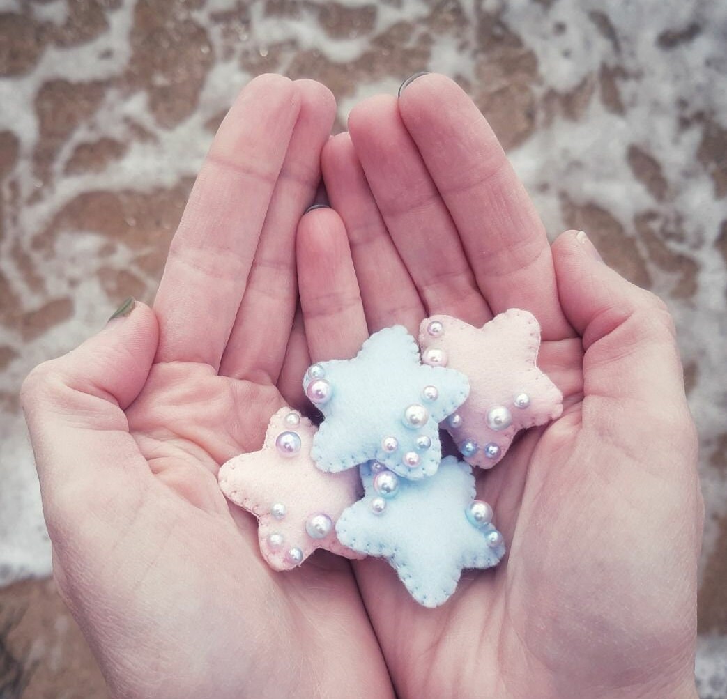 Blue Pink Starfish Hair Clips, Mermaid Starfish Beach Hair, Nautical ...