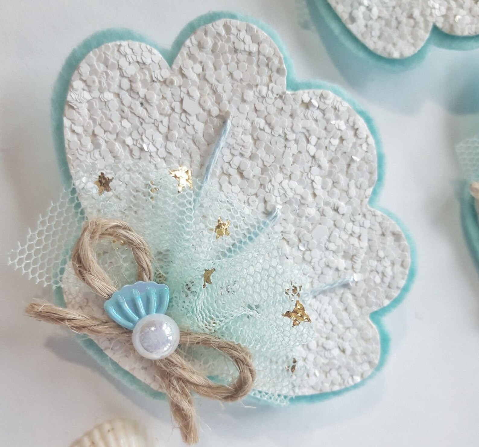 Shiny White and Turquoise Seashell Hair Clip, Mermaid Party Hair Clip ...