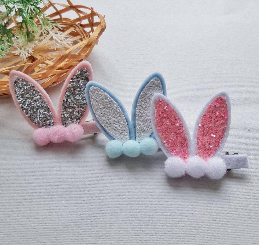 SET 2 Bunny Ears Hair Clips, Easter Bunny Hair Bow, Easter Hair Clips ...