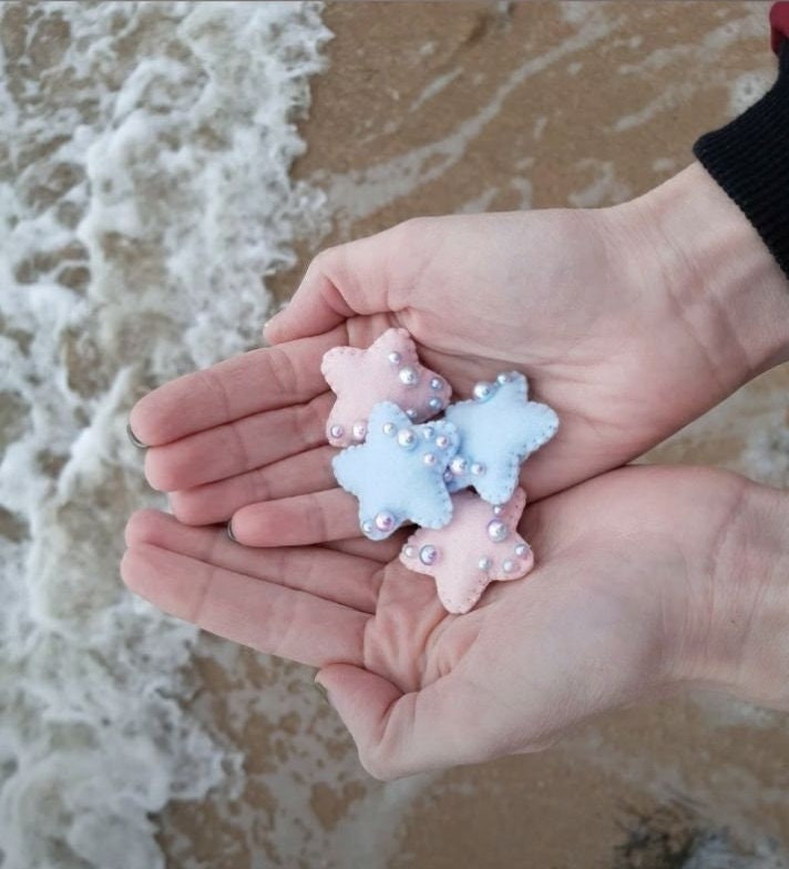 Blue Pink Starfish Hair Clips, Mermaid Starfish Beach Hair, Nautical ...