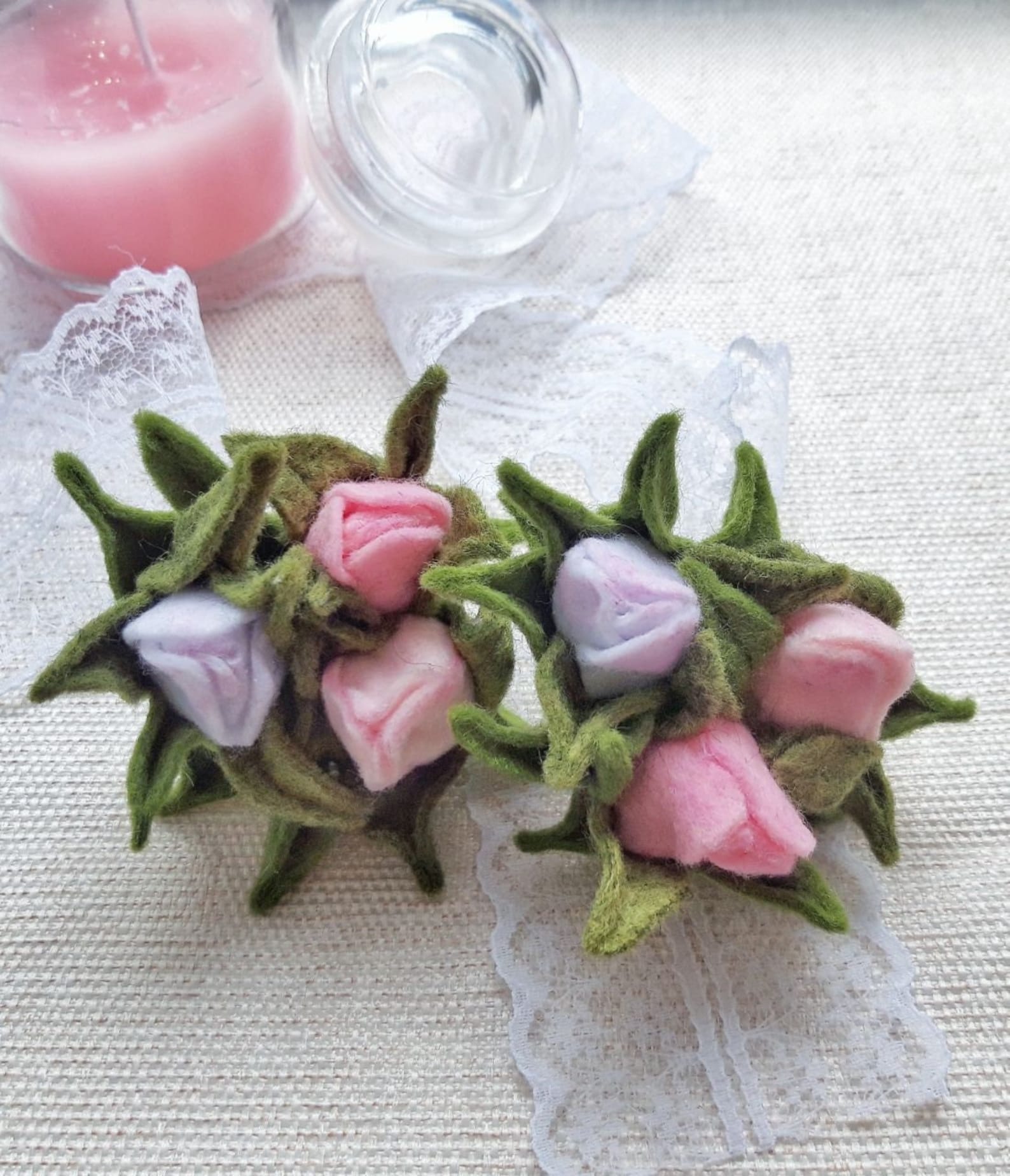 Pink and White Red Felt Tulips Hair Clips, Girls Spring Hair ...
