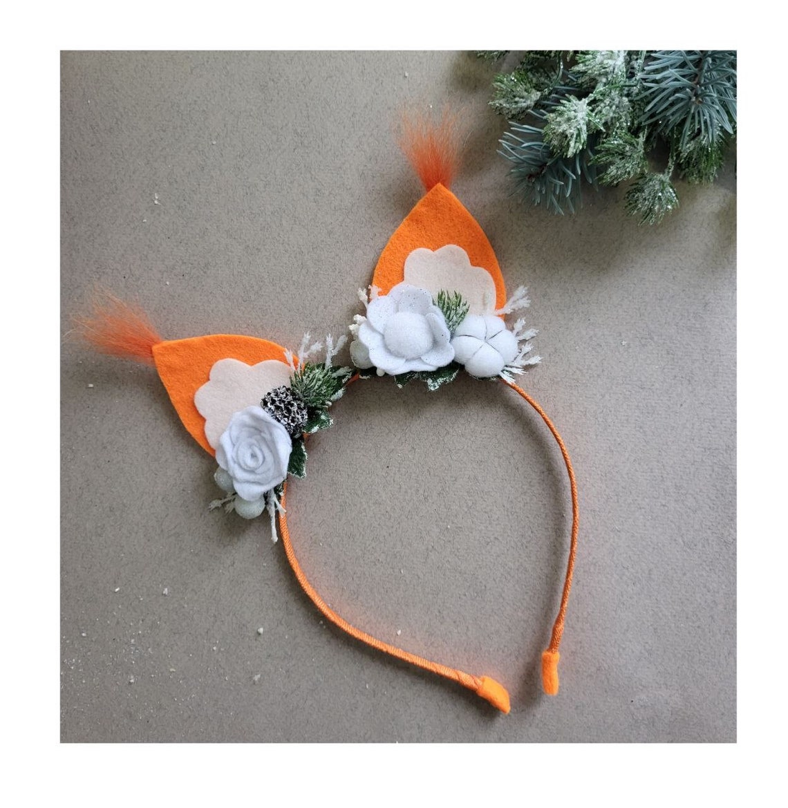 Squirrel Ears White Flower Crown, Woodland Winter Headband, Squirrel ...