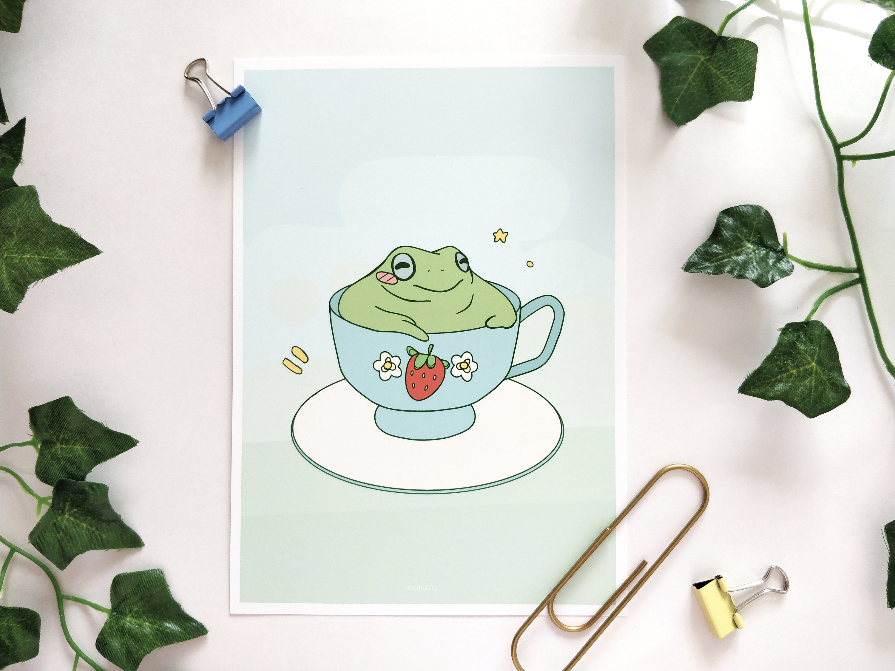 Frog Teacup Print A5 Cottagecore Print Illustrated Frogs - Etsy UK