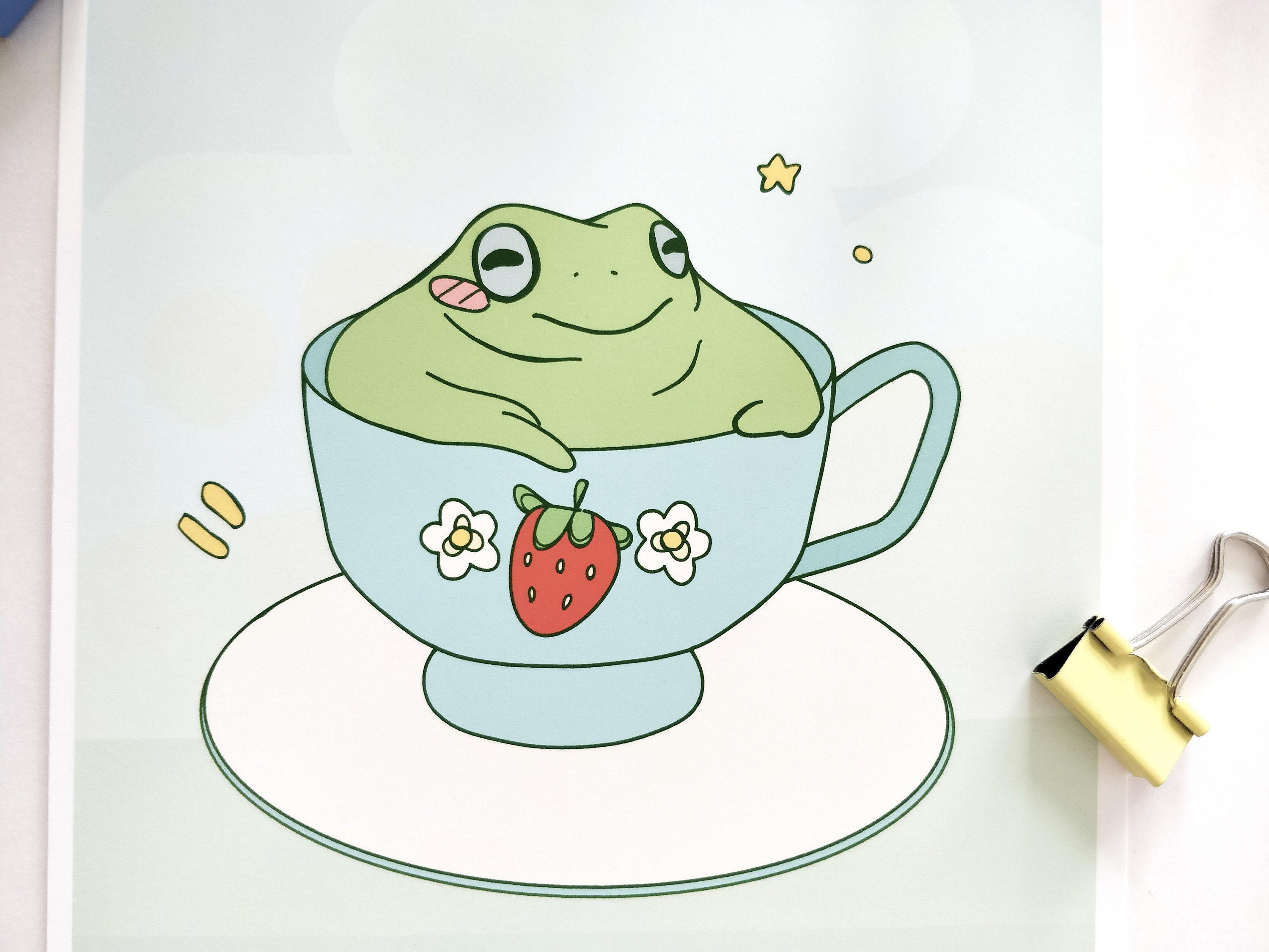Frog Teacup Print A5 Cottagecore Print Illustrated Frogs - Etsy UK