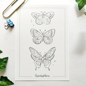Butterfly Outline Print, A5 Lepidoptera Print, Cottagecore Butterflies ...