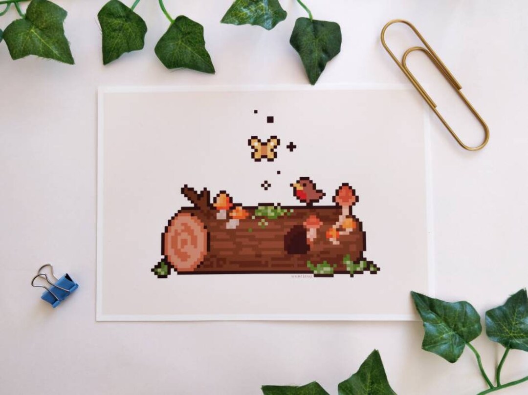 Pixel Art Forest Log Print A5 Cottagecore Print Illustrated - Etsy
