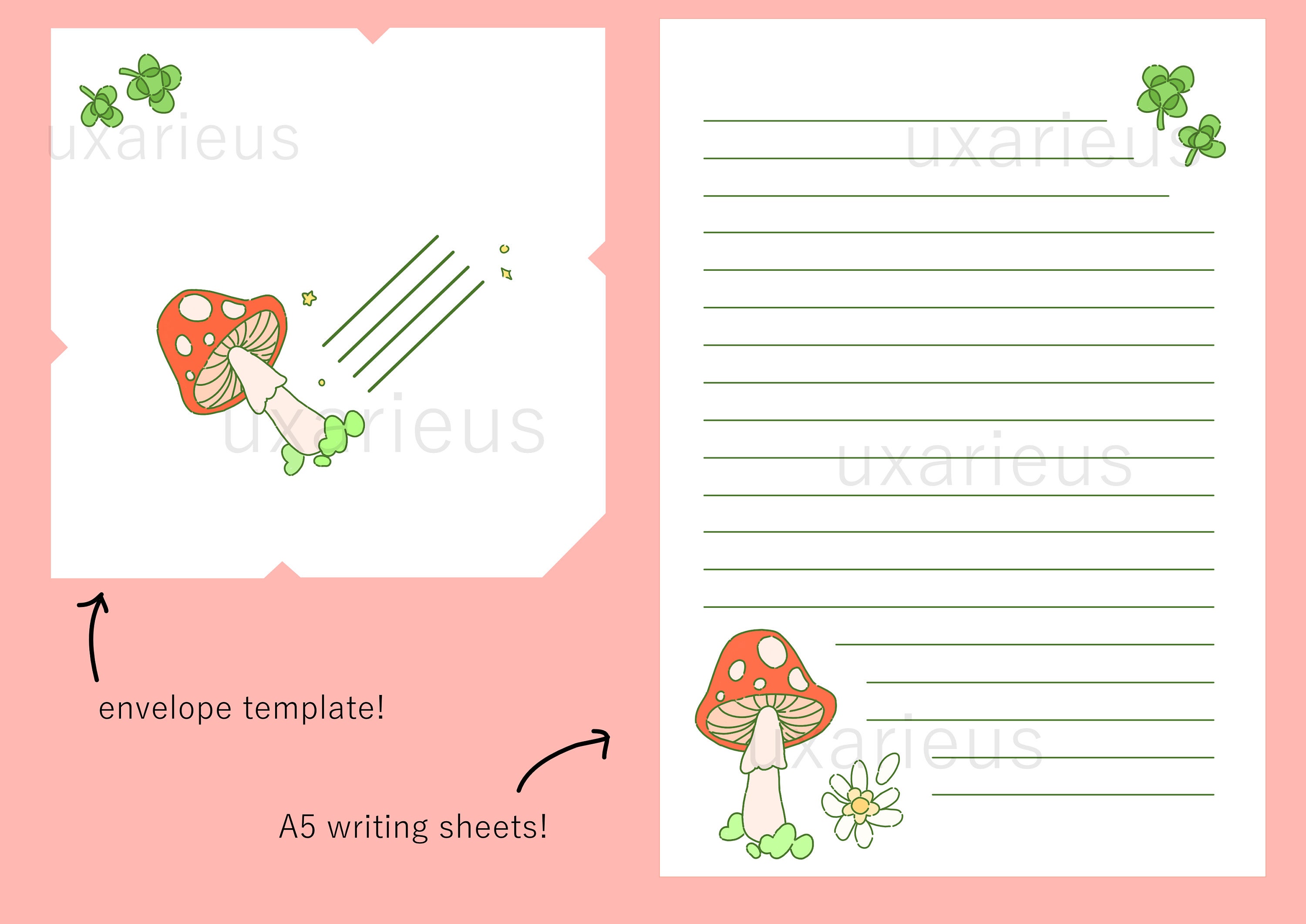 Printable cottagecore mushroom letter writing set pen pal | Etsy