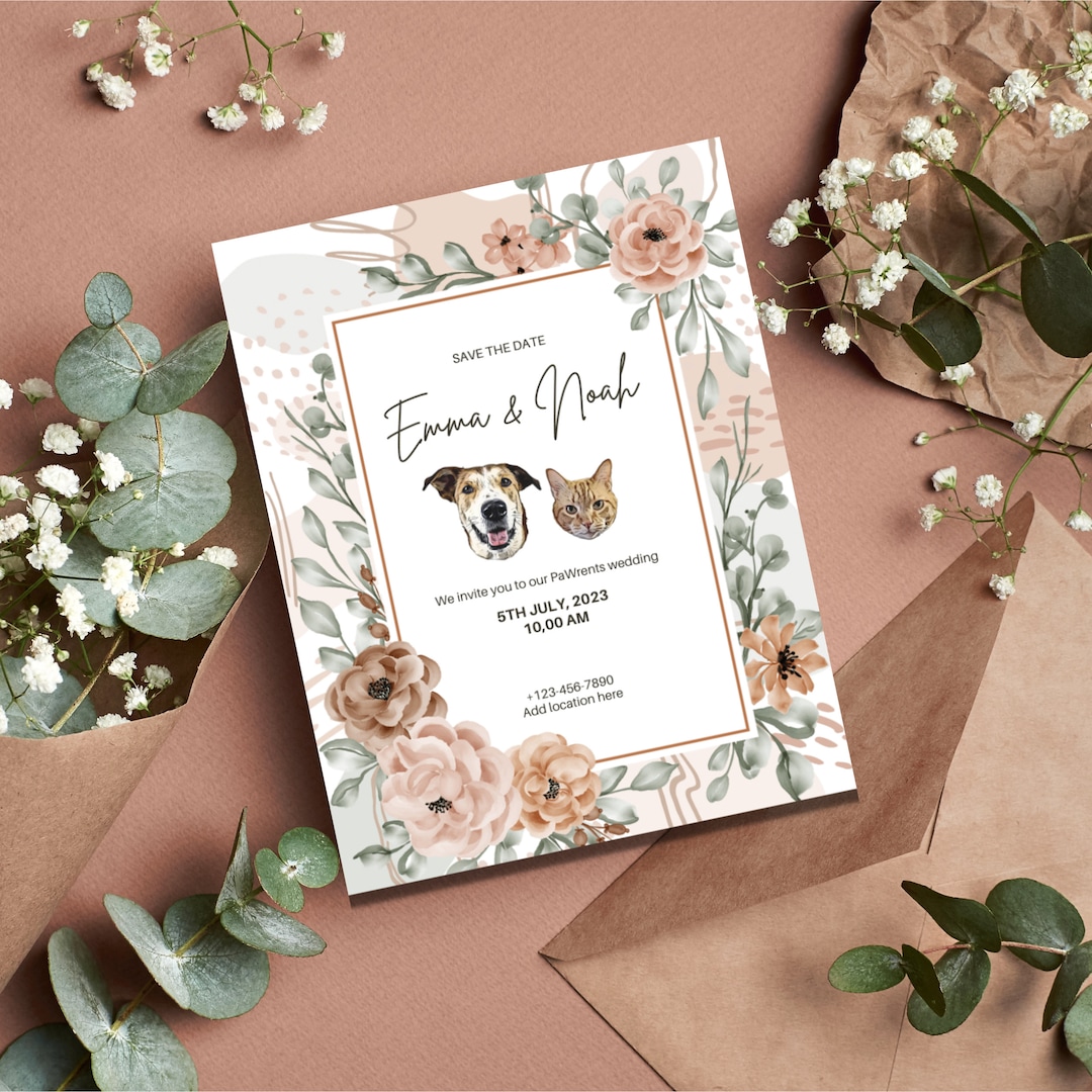 Custom Wedding Invitation With Dog Face, Digital Pet Wedding Invitation ...