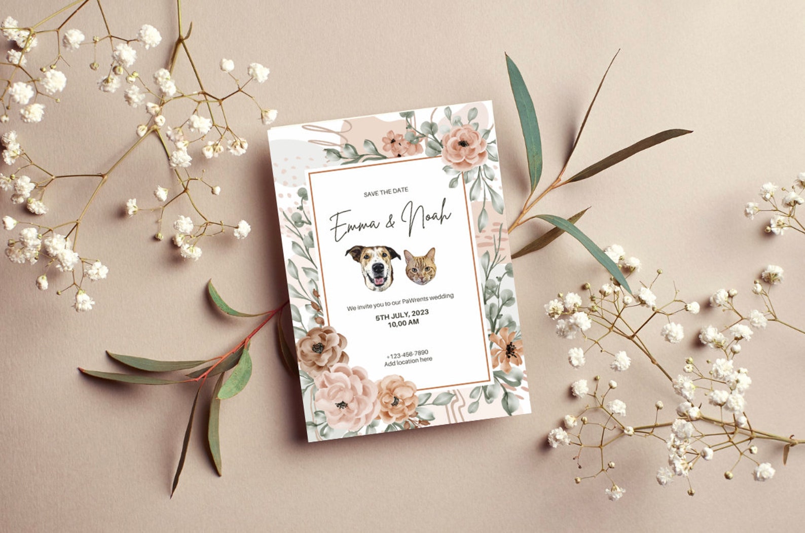 Custom Wedding Invitation With Dog Face Digital Pet Wedding - Etsy