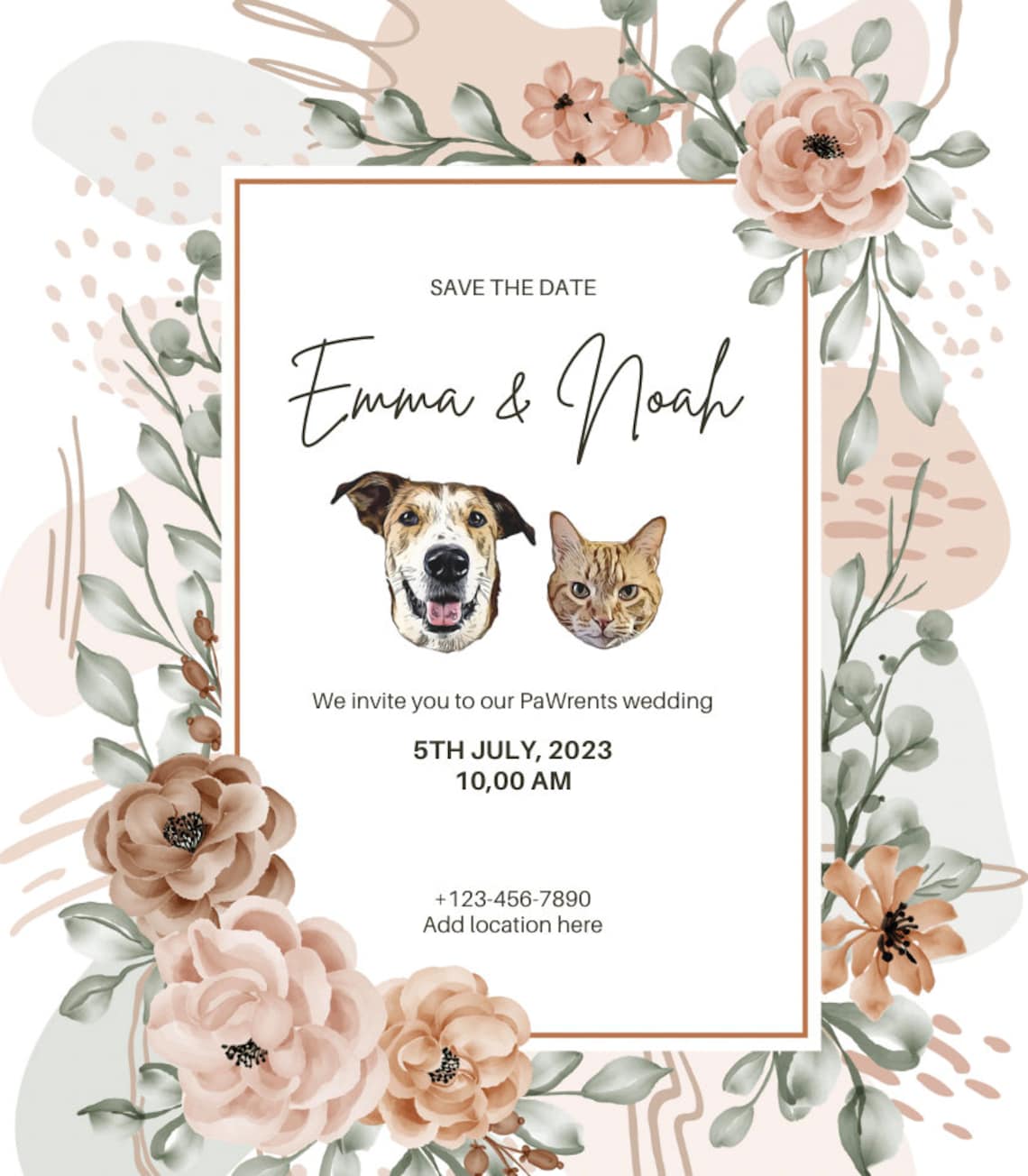 Custom Wedding Invitation With Dog Face Digital Pet Wedding - Etsy