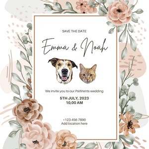 Custom Wedding Invitation With Dog Face, Digital Pet Wedding Invitation ...