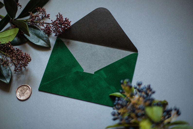 Exclusive forest green velvet envelopes | Etsy