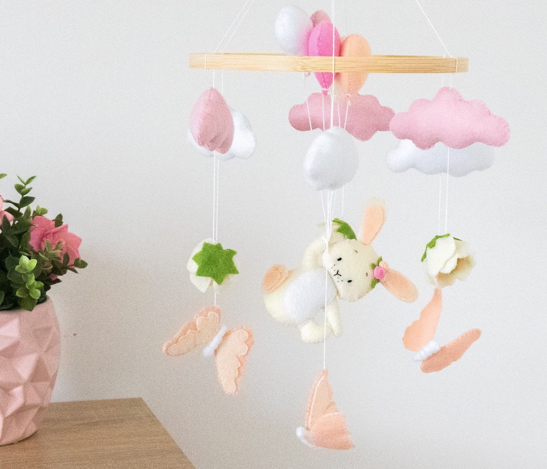 Baby Mobile Girl, Bunny Baby Mobile, Pink Nursery Decor, Flower Baby ...