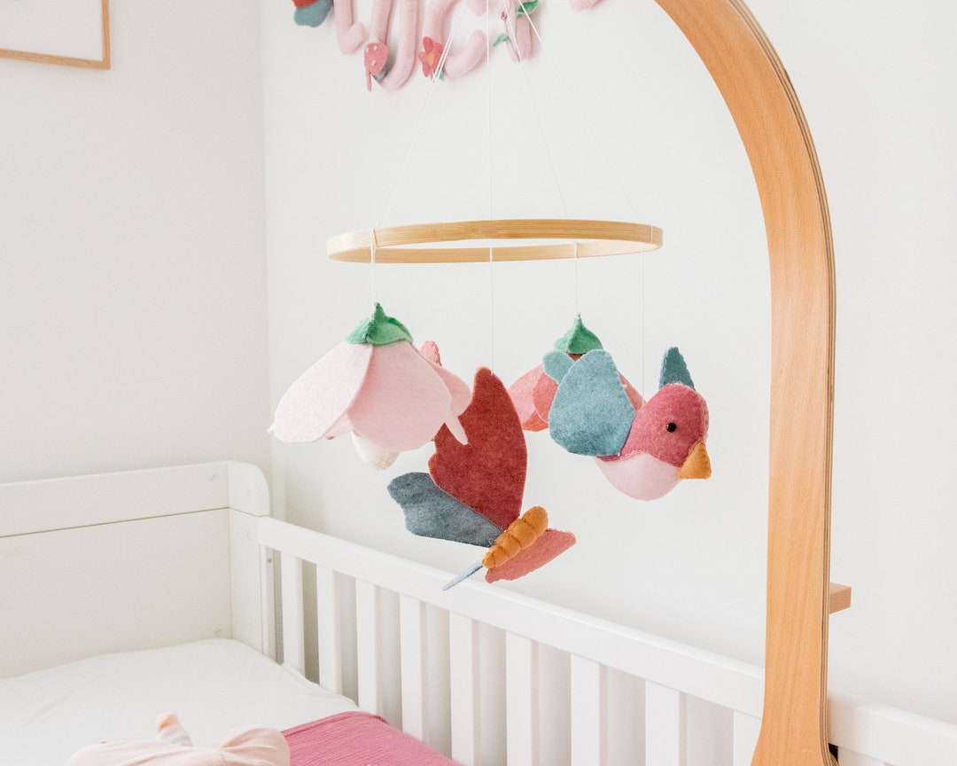 Butterfly Baby Mobile, Felt Flower Baby Mobile, Pink Nursery Decor ...