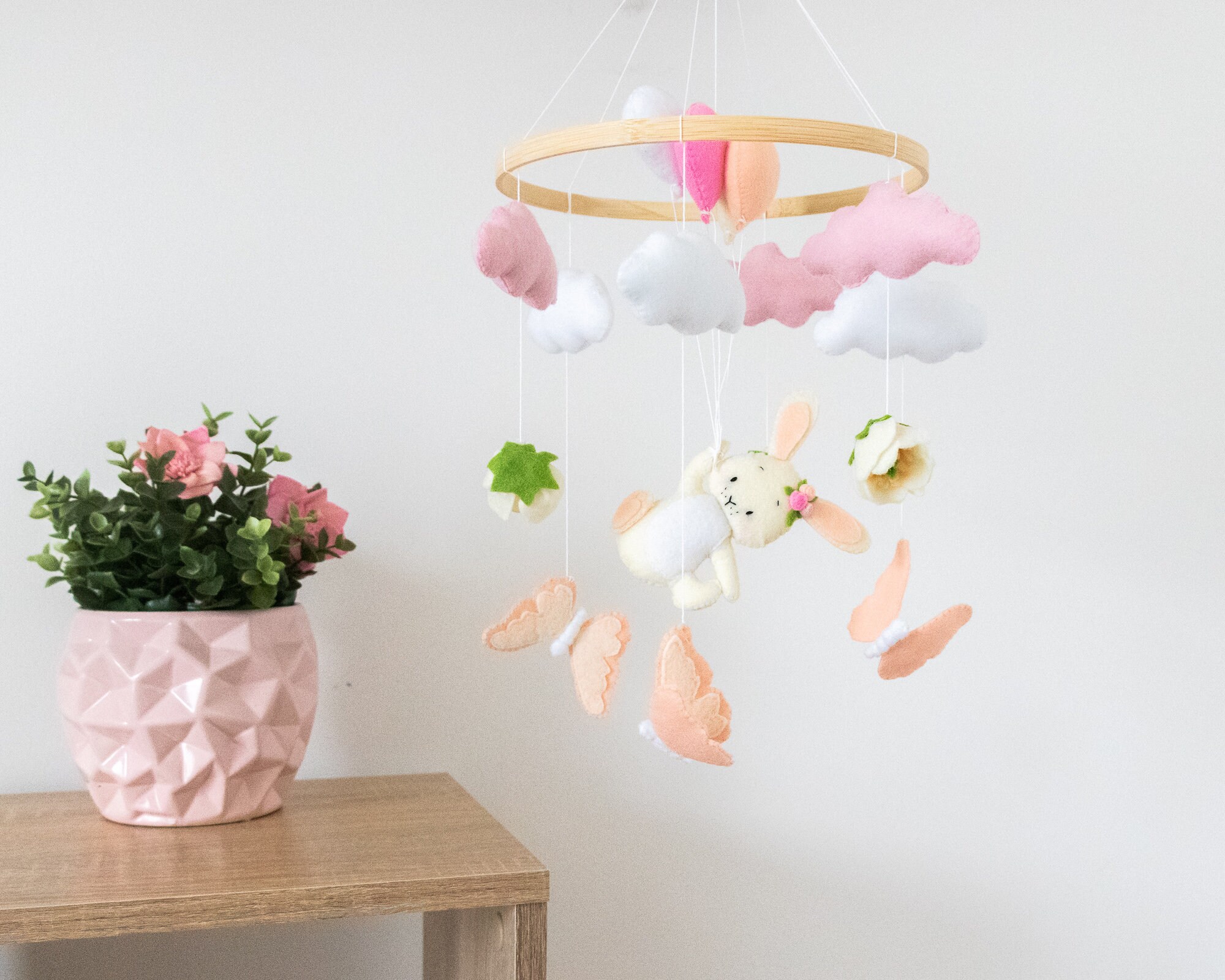 Baby Mobile Girl Bunny Baby Mobile Pink Nursery Decor | Etsy