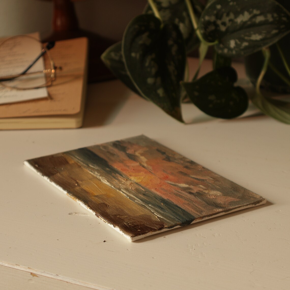 Sunset on the Beach Original Oil Painting, Cloudy Sunset, Coastal Home ...