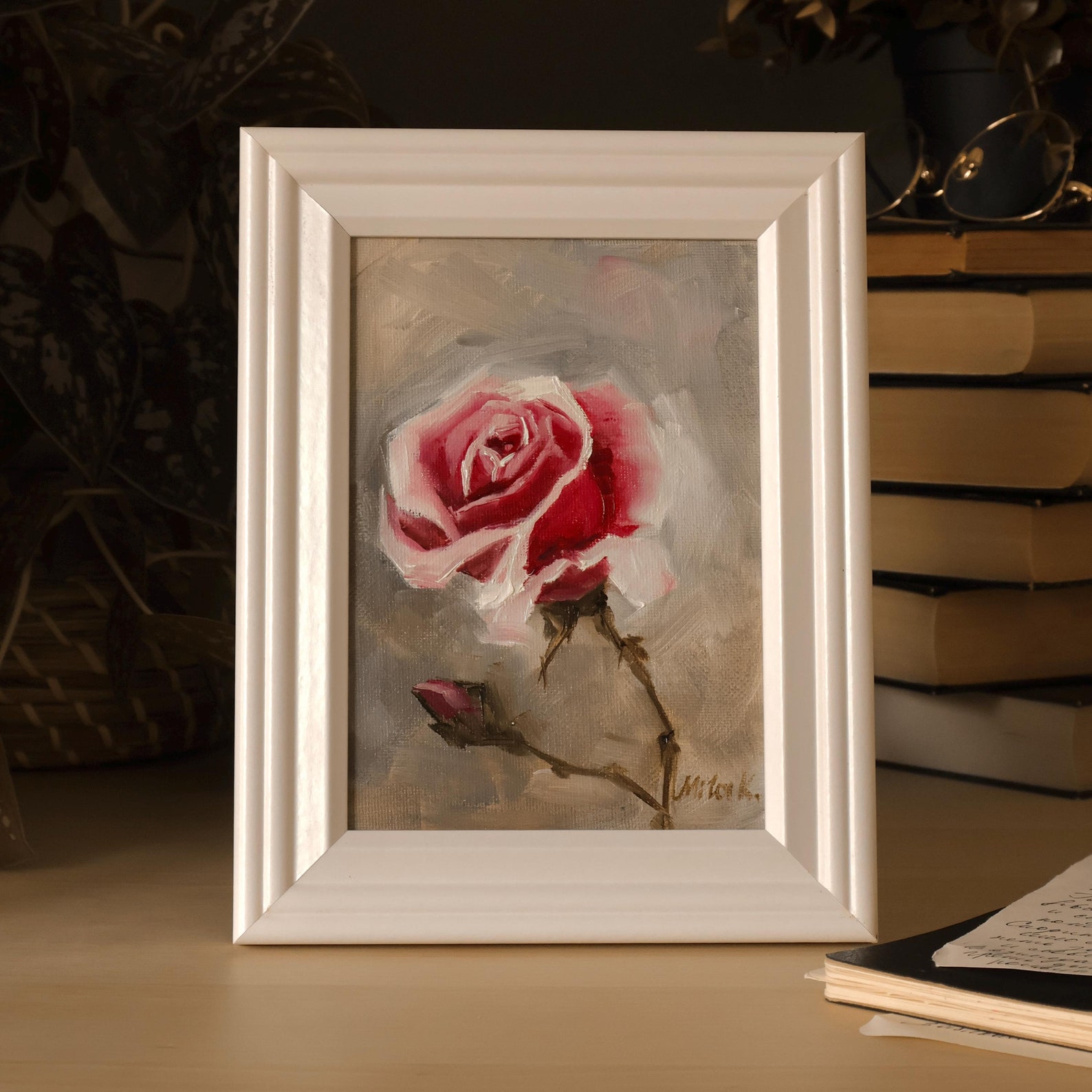 Rose Small Mini Oil Painting/ Pink Rose Colorful Flower Wall/ Art ...