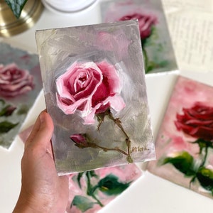 Rose Small Mini Oil Painting/ Pink Rose Colorful Flower Wall/ Art ...