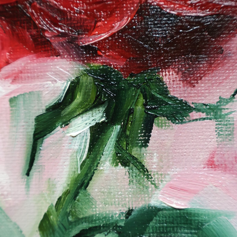 Red Rose Beautiful Small Oil Painting, Flower Wall Art, Botanical ...