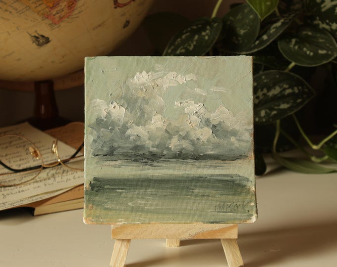 Stormy Ocean Oil Painting, Cloudy Skies in the Ocean, Original Oil ...