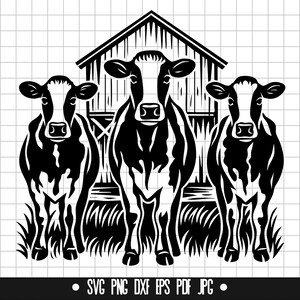 Cow Barn SVG, Farm Cow PNG, Cow DXF, Farmhouse Cut File, Clipart ...