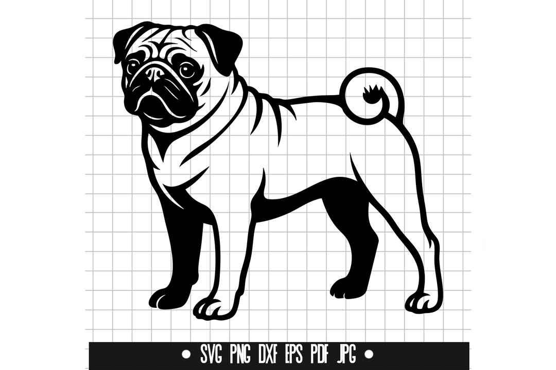 Pug SVG, Pug PNG, Pug DXF, Pug Silhouette, Pug Cut File, Pug Clipart ...