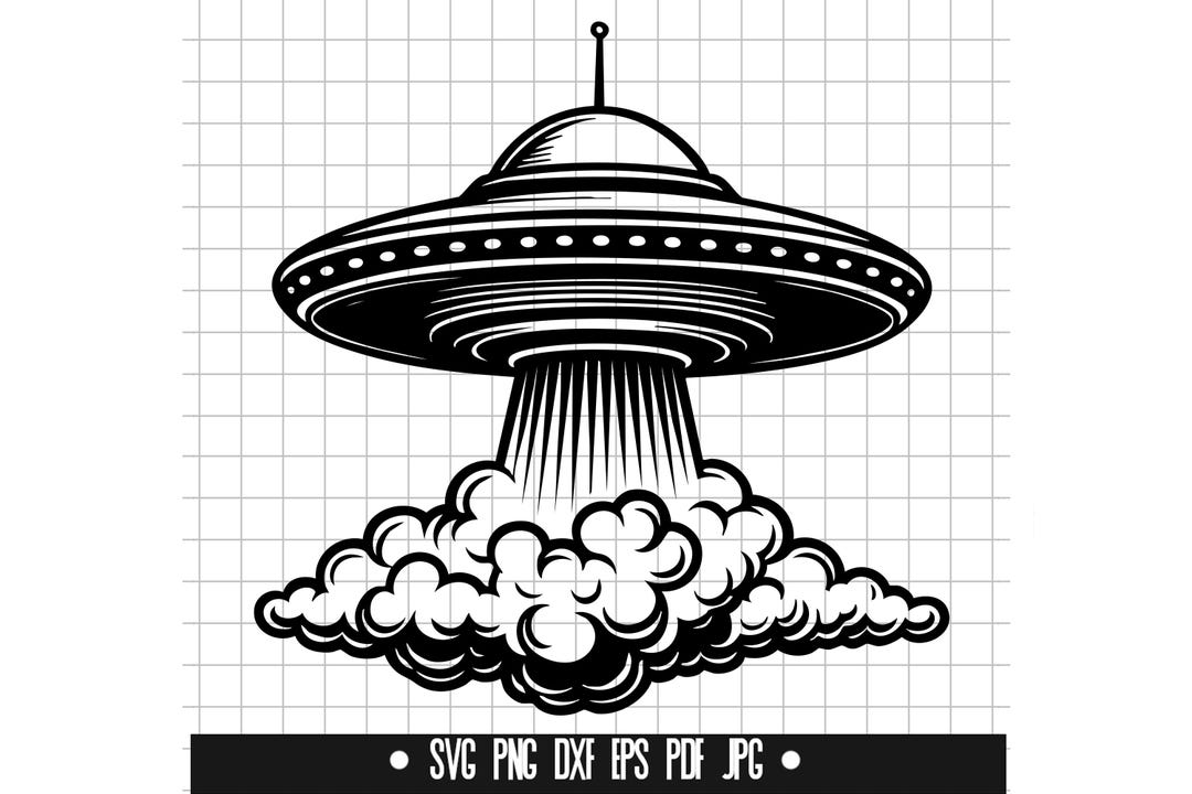 UFO SVG, Alien Spaceship PNG, Beam up Dxf, Sci-fi Cut File, Abduction ...