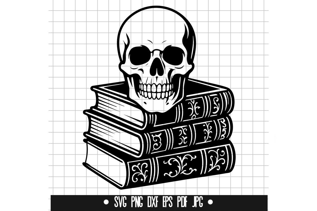 Skull Books SVG, Skull Books DXF, Skull Books PNG, Skull Books Cut File ...