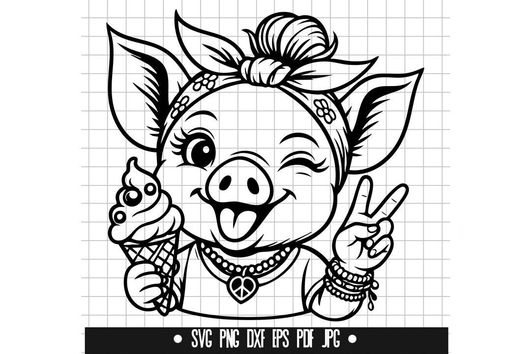 Pig Ice Cream SVG, Pig DXF, Pig PNG, Peace Pig Clipart, Digital File ...