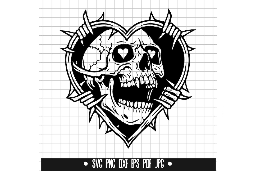 Skull Heart SVG, Skull Heart DXF, Skull Heart PNG, Skull Heart Cut File ...
