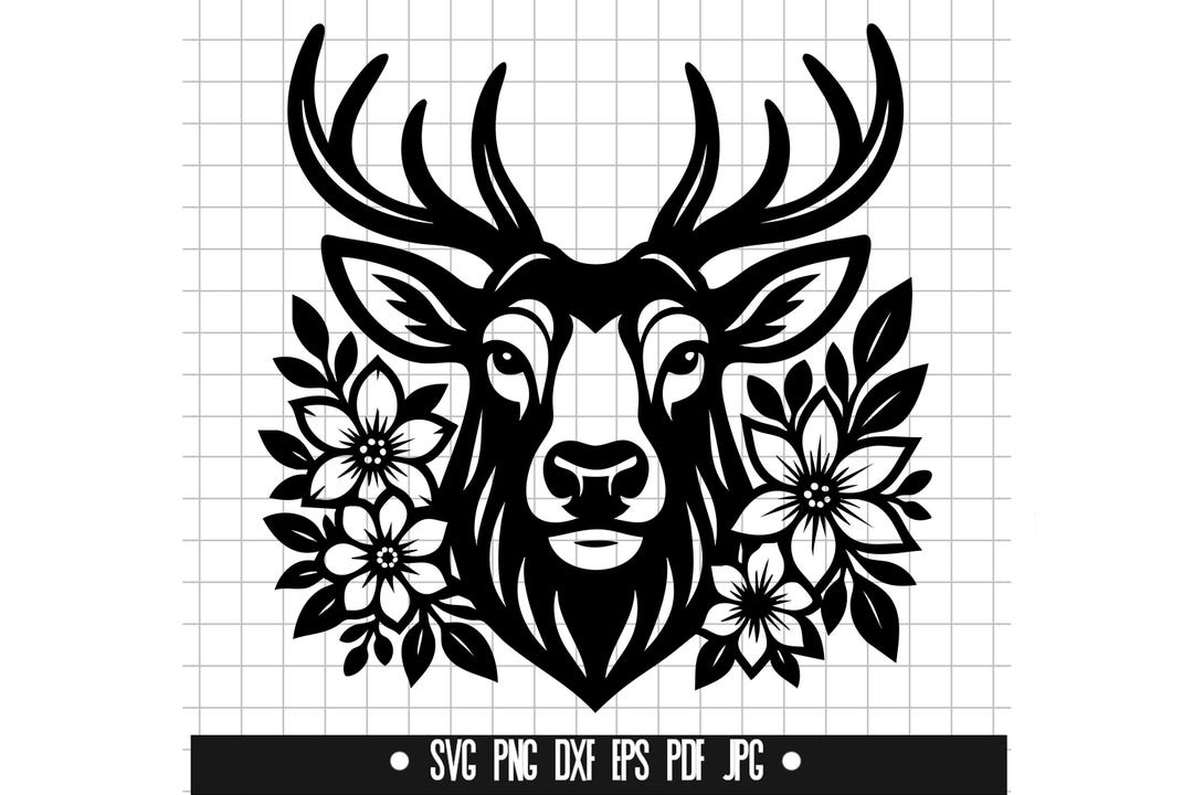 Floral Stag SVG, Stag DXF, Stag PNG, Stag Cut File, Clipart, Digital ...