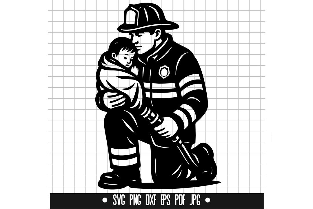 Firefighter Holding Child Svg, Firefighter Hero Svg, Firefighter Rescue ...