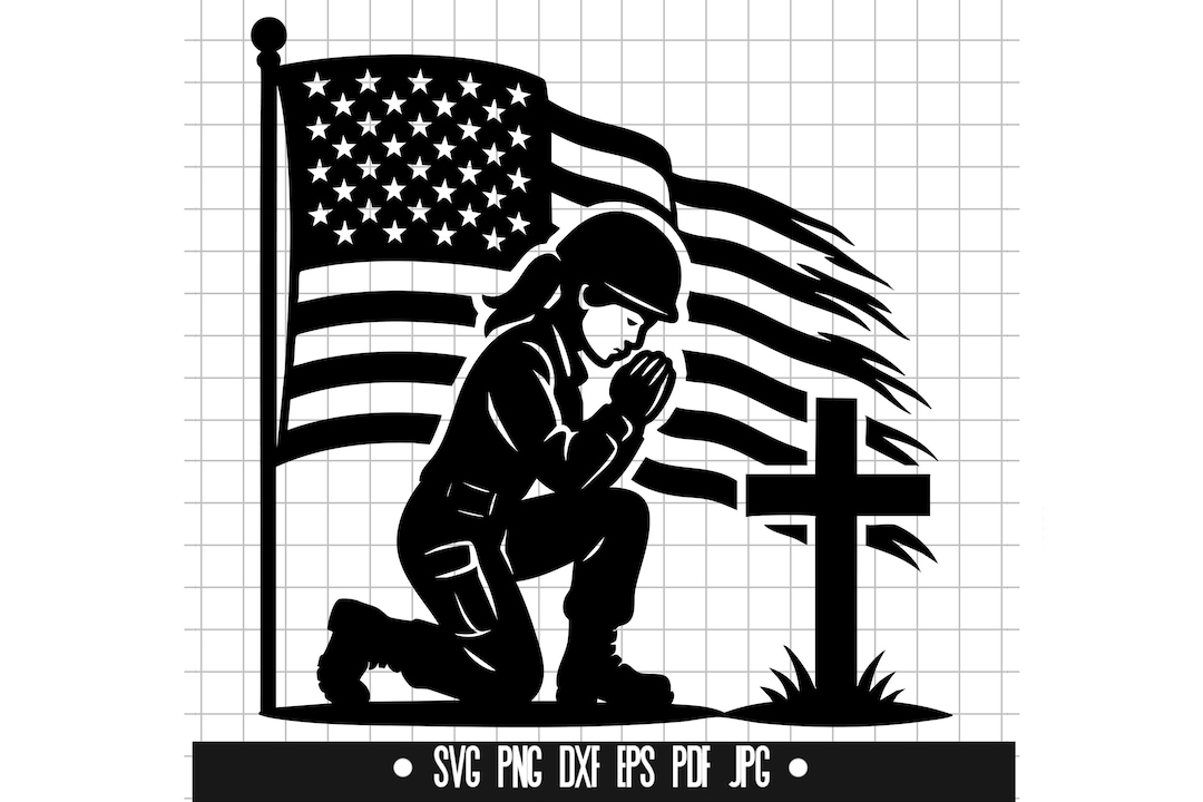 Female Soldier Prayer SVG, Soldier Cross Flag DXF, PNG, Cut File ...