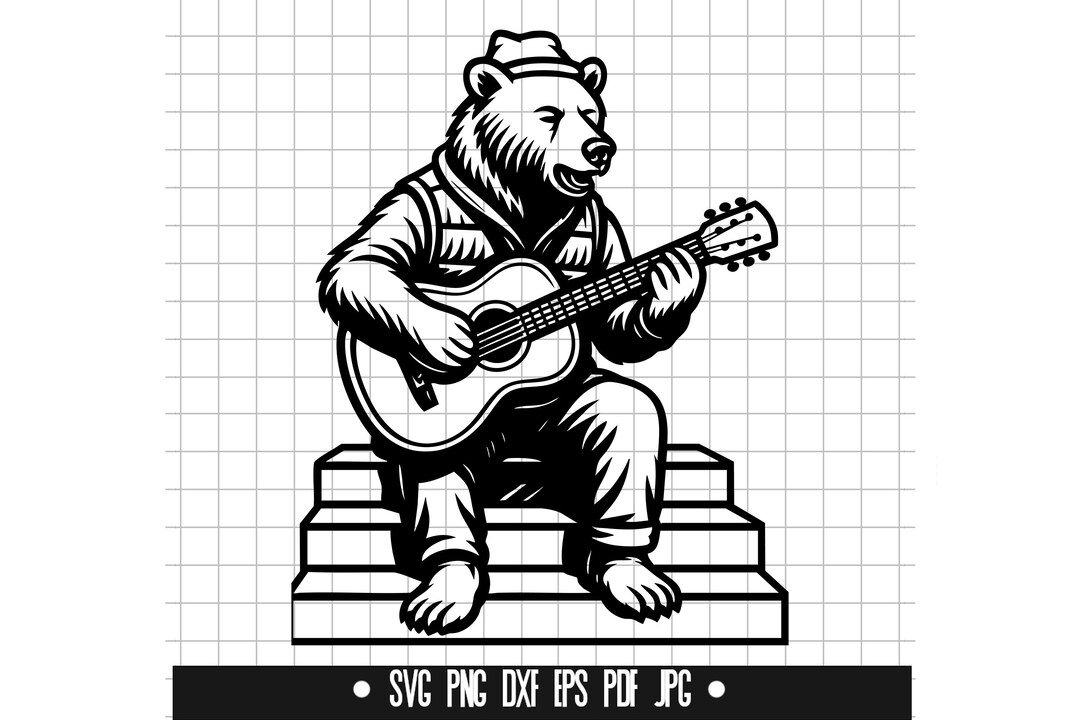 Guitar Bear SVG, Bear DXF, Bear PNG, Bear Cut File, Clipart, Digital ...
