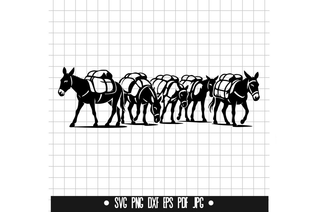 Pack Donkeys SVG, Mule Caravan PNG, Dxf, Eps, Animal Clipart, Digital ...