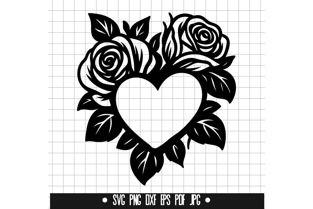 Heart Rose Frame SVG, Heart Rose Frame DXF, Heart Rose Frame PNG, Cut ...