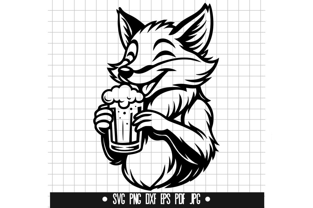 Fox Beer SVG, Fox Holding Beer DXF, Drinking Fox PNG, Animal Bar ...